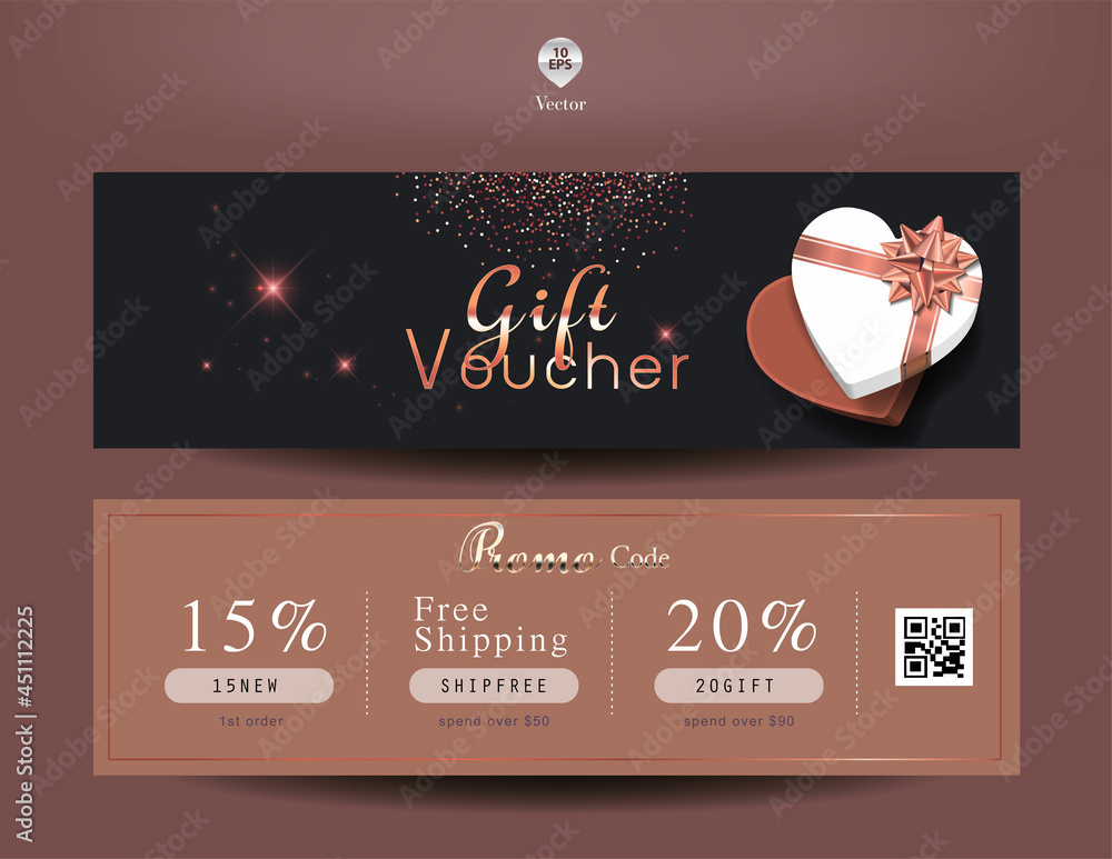 Collection of discount gift voucher template with ribbons bow and promo ...