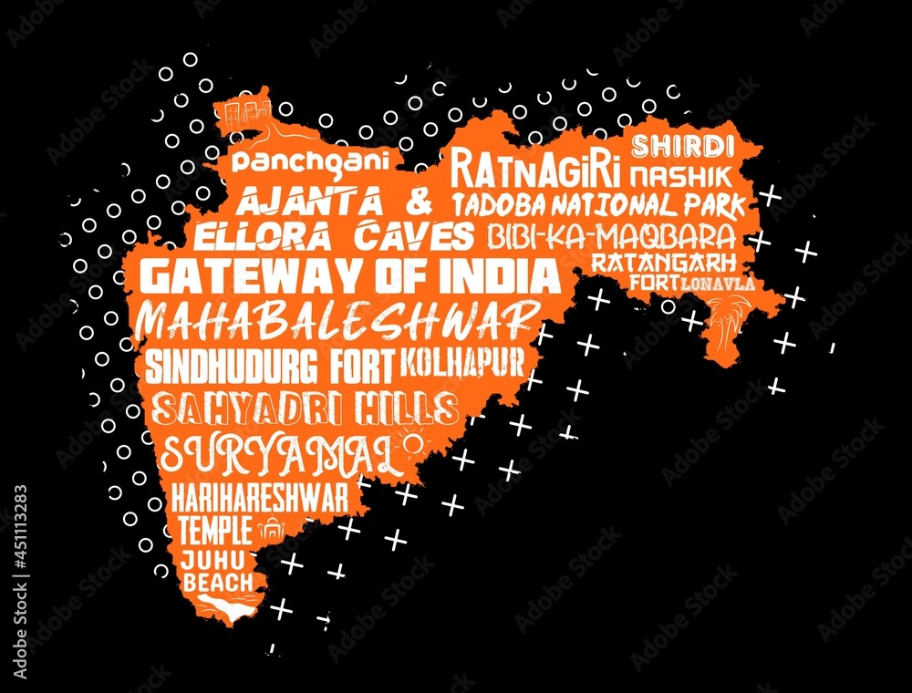 Geo-political map of Maharashtra State of India with famous tourist ...