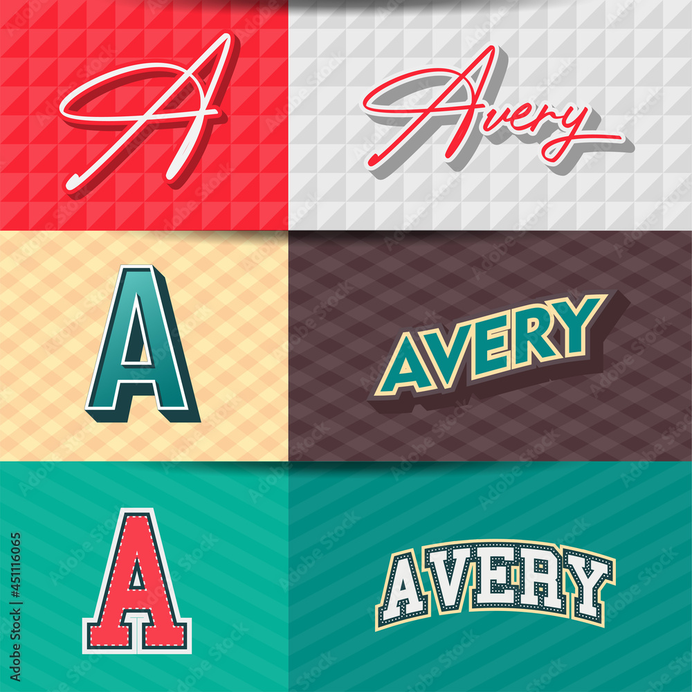 ,Male name,Avery in various Retro graphic design elements, set of ...