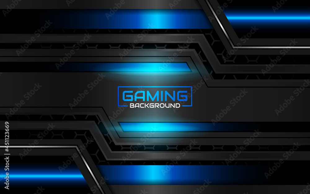 Abstract futuristic geometric black and blue gaming background with ...
