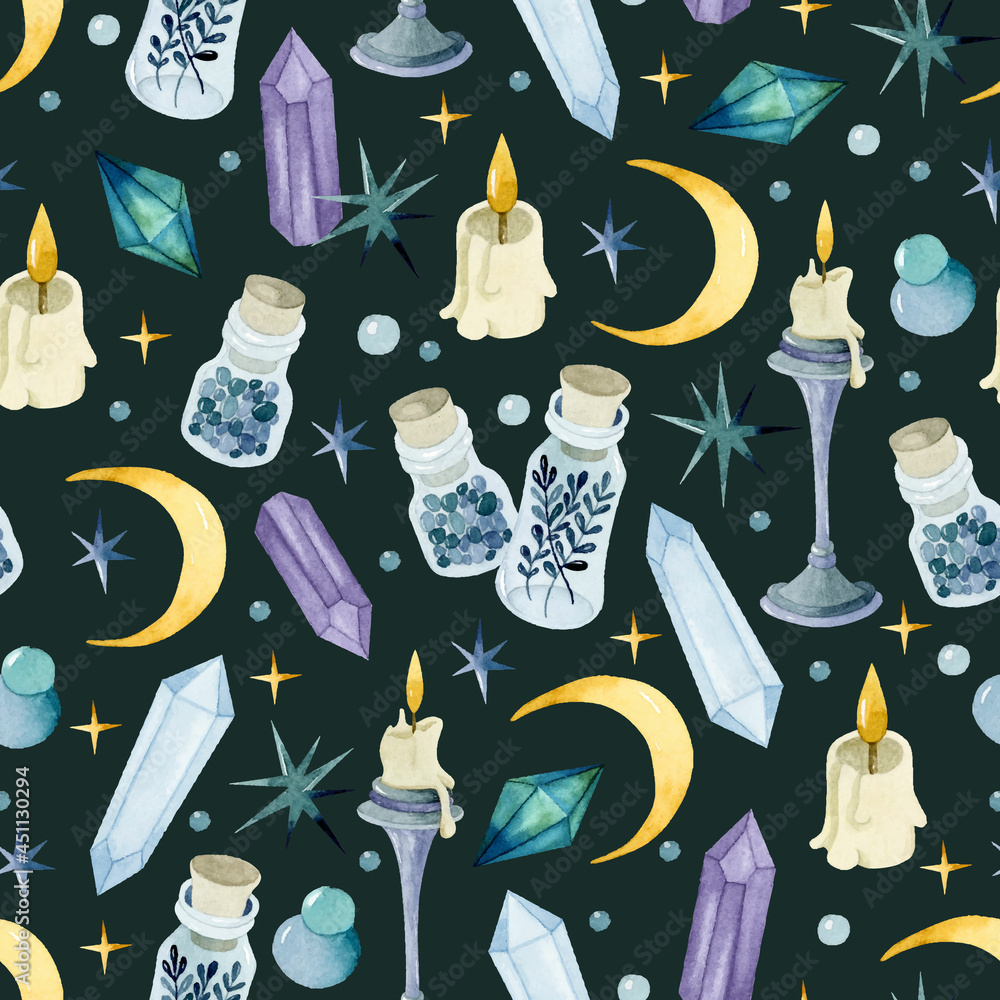 Magic potion watercolor witchcraft seamless pattern wallpaper Stock ...