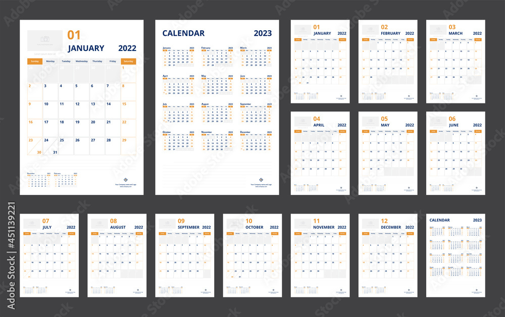2022 calendar planner set for template corporate design week start on ...