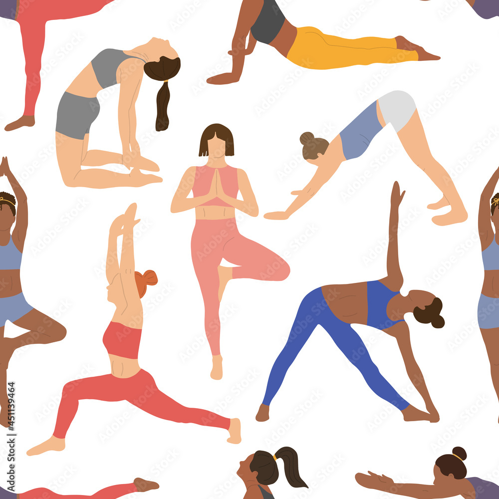 Seamless pattern with yoga poses. Backgrounds and wallpapers for ...