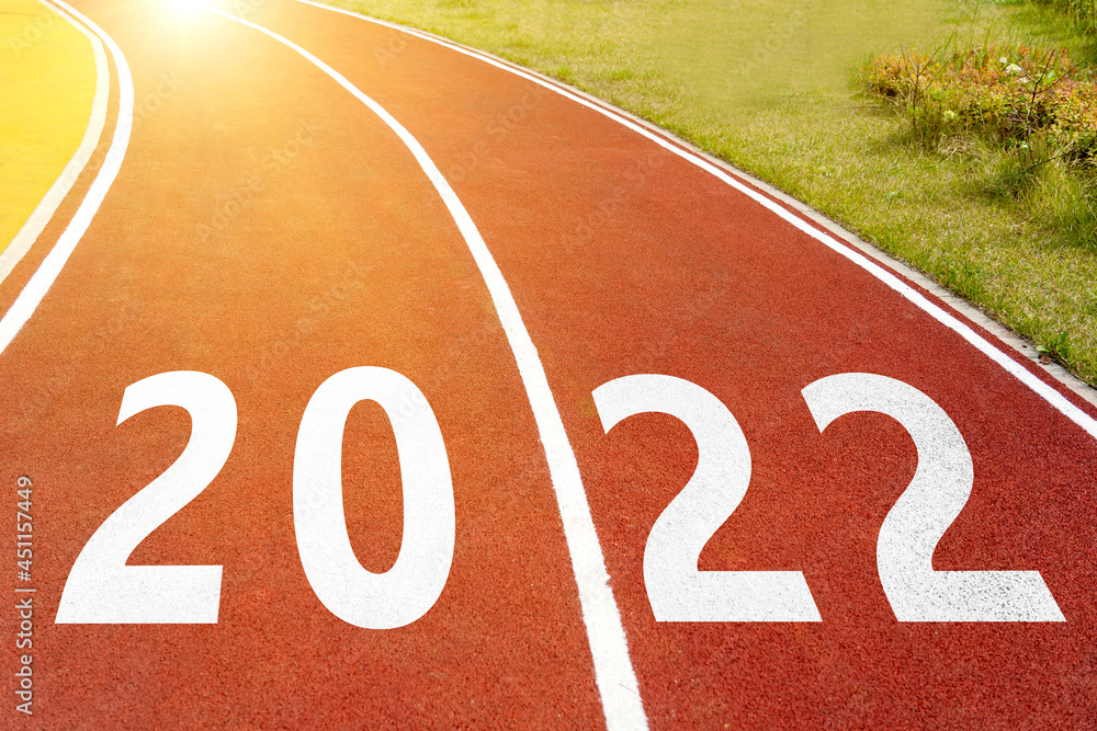 From 2022 into future concept with numbers on running track against ...