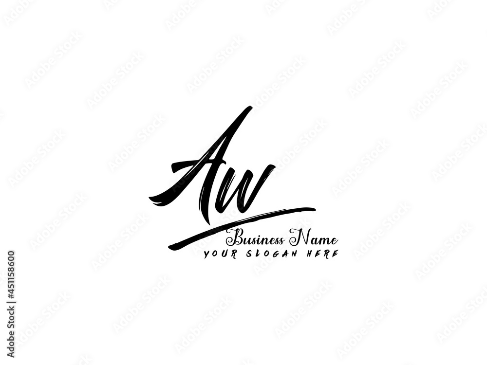 Initial AW Brush Logo, Signature aw letter Logo template vector stock ...