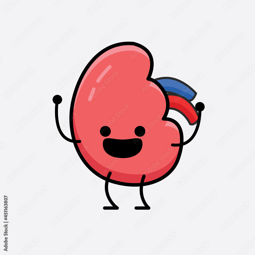 Vector Illustration of Kidney Character with cute face and simple body ...
