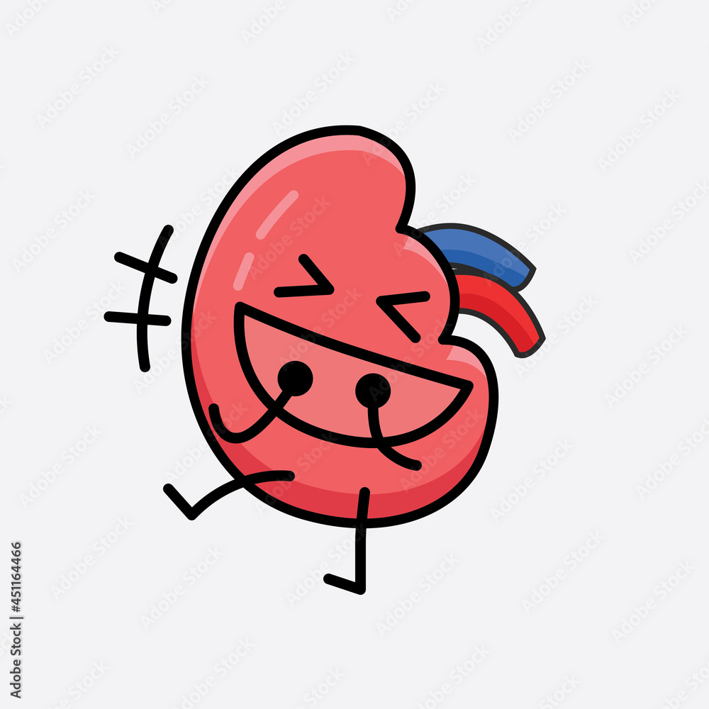 Vector Illustration of Kidney Character with cute face and simple body ...