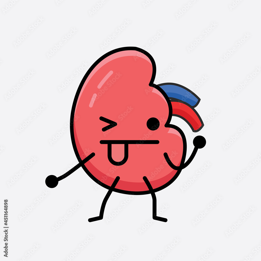 Vector Illustration of Kidney Character with cute face and simple body ...