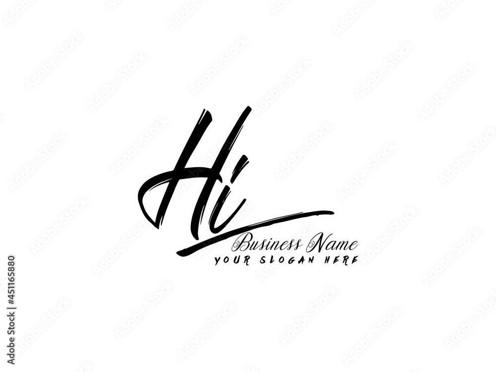 Initial HI Brush Logo, Signature hi letter Logo template vector stock ...