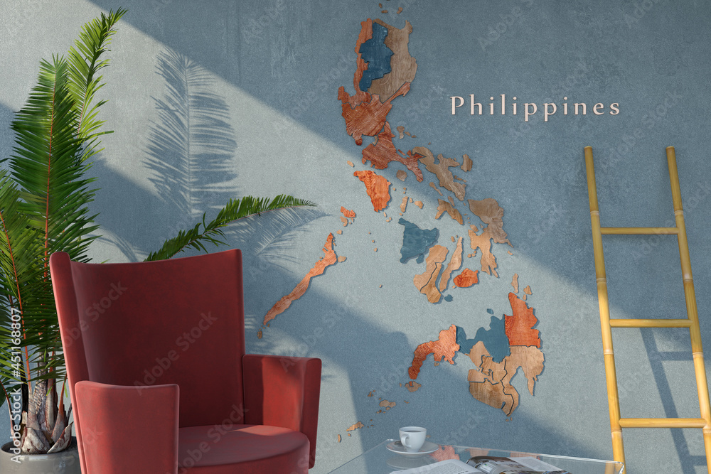 A beautiful three-dimensional wooden map of the Philippine Islands on ...