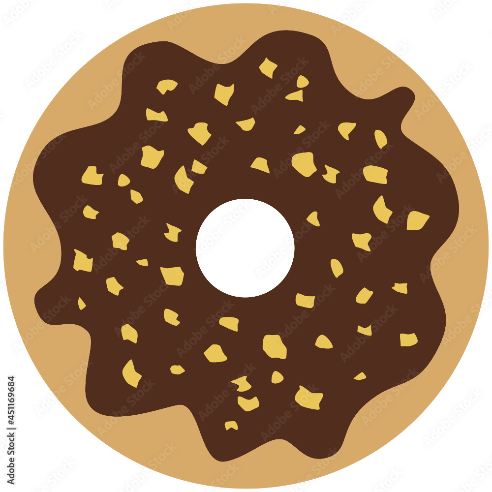 Round circular doughnut graphic with hole, brown chocolate icing and ...