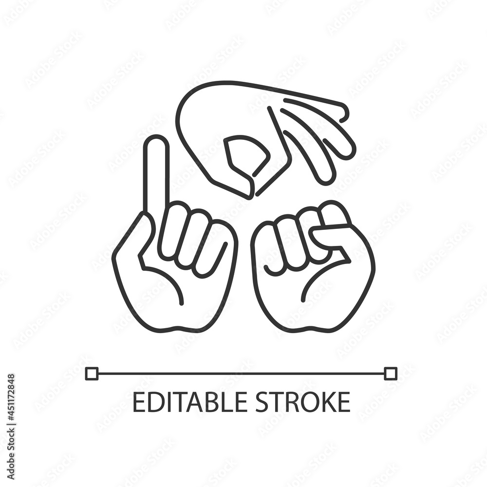 Gestures in communication linear icon. Hands movement. Express feelings ...