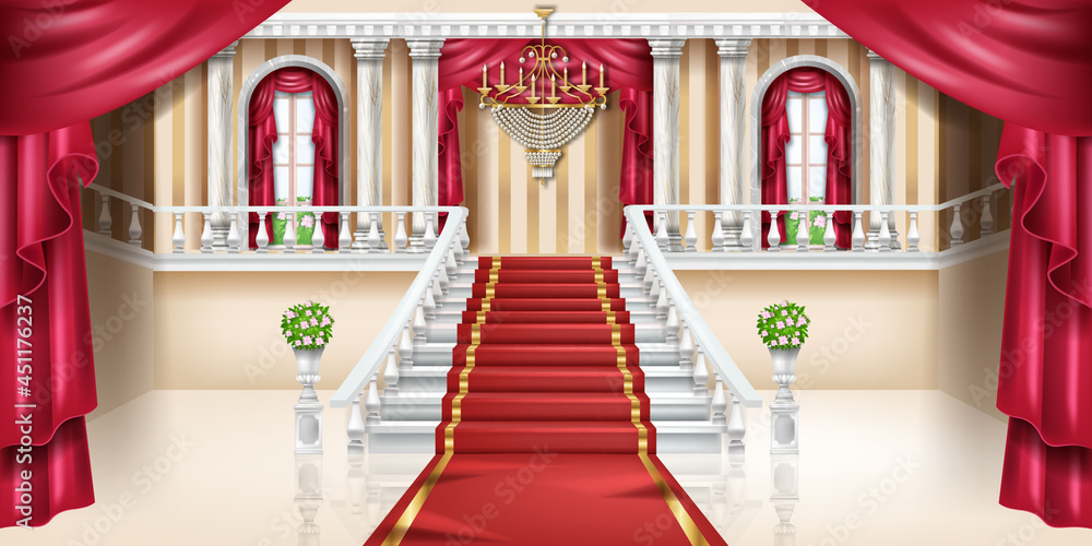 Palace interior vector background, luxury castle room, royal ballroom ...