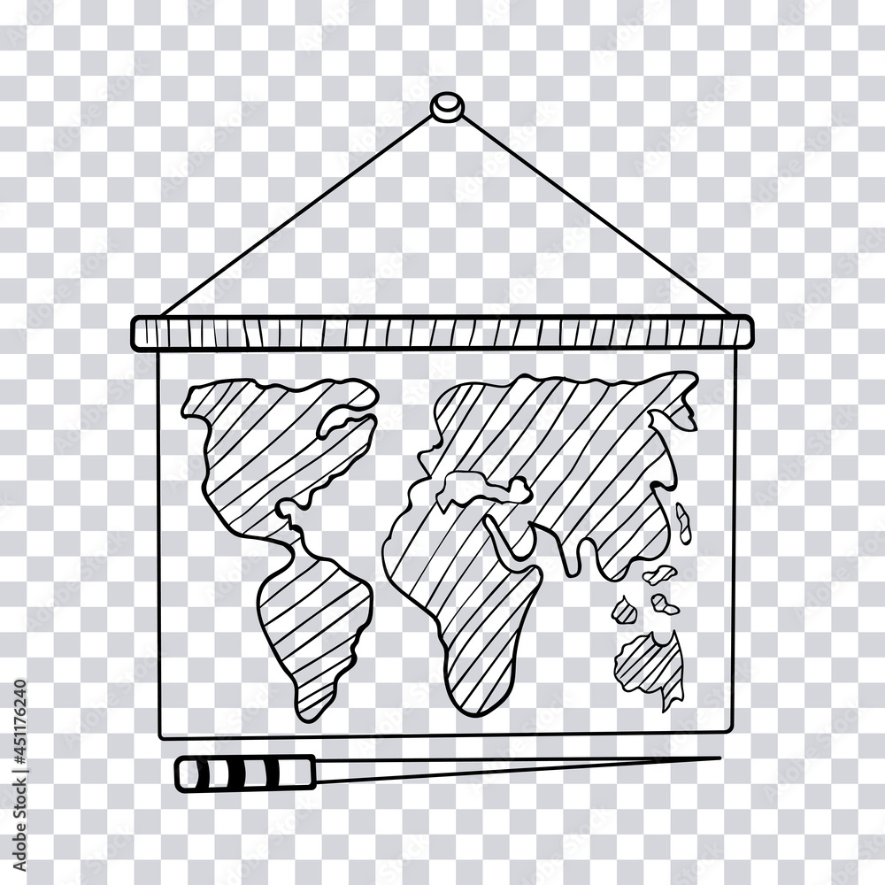 Hand drawn School World Map isolated on transparent background. Sketch ...