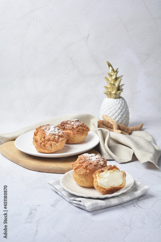 luxury home made chilled vanilla cream puff pastry choux with sugar ...