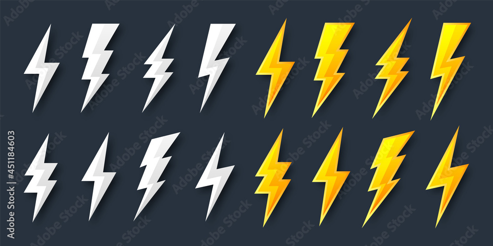 Lightning bolt icons collection. Flash symbol, thunderbolt. Simple ...