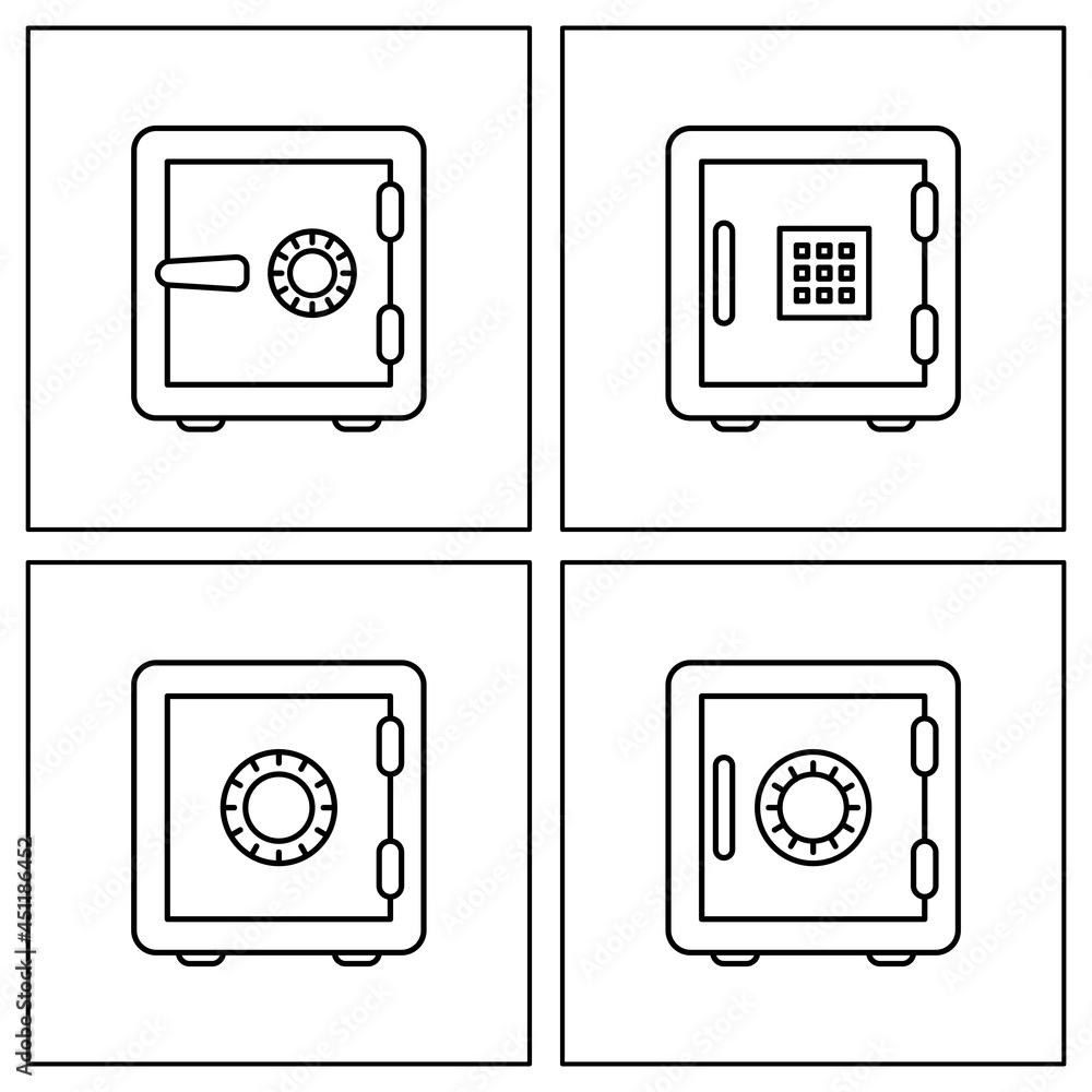 Four Bank safe Simple icon. linear style closed safe isolated. Security ...