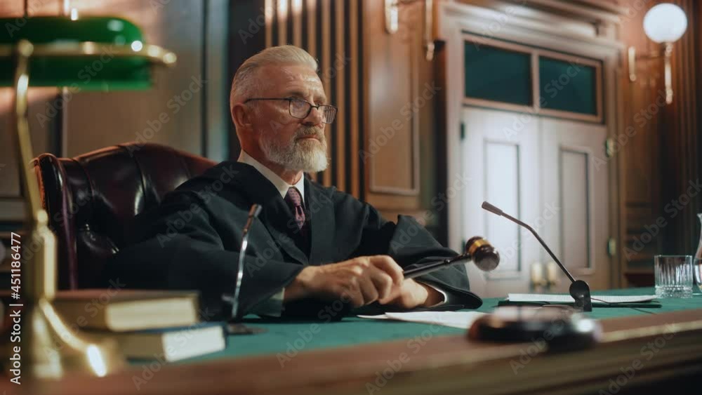 Court of Justice Trial: Portrait of Impartial Judge Pronouncing ...