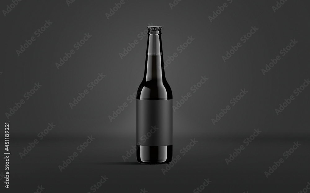 Blank black glass beer bottle with label mockup, dark background Stock ...