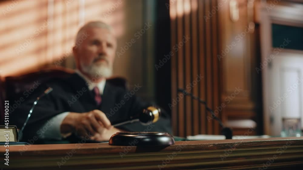 Court of Law Trial in Session: Portrait of Impartial Male Judge Reading ...