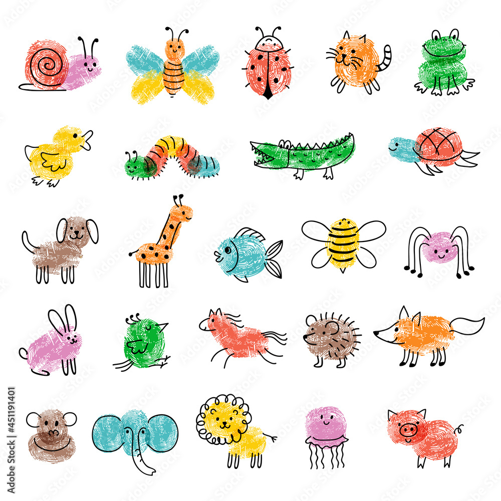 Fingerprints for kids. Game preschool education art with funny insects ...