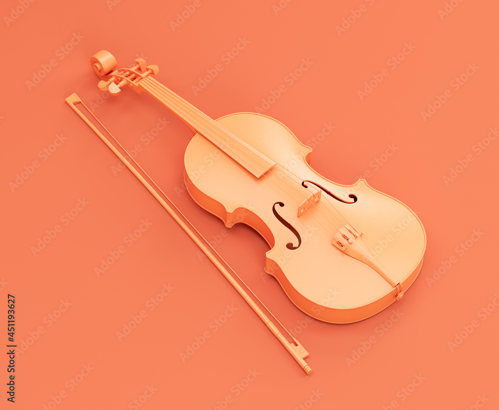 Monochrome orange color single violing and string in a pink studio, 3d ...