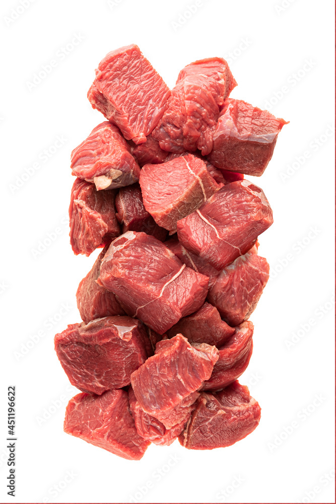 large sliced cubes of red meat beef or pork, a portion of igredient for ...
