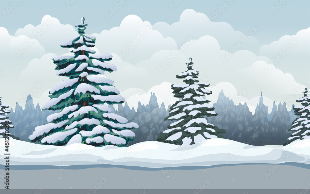 Winter landscape seamless forest background. Vector cartoon ...