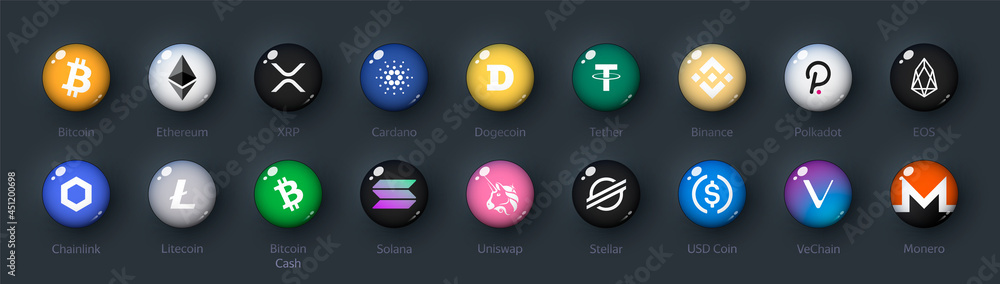 Collection of icons - buttons - logos of top cryptocurrencies ...