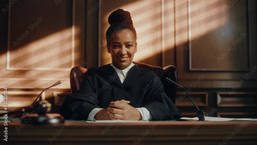 Cinematic Court of Law Trial: Portrait of Impartial Smiling Female ...