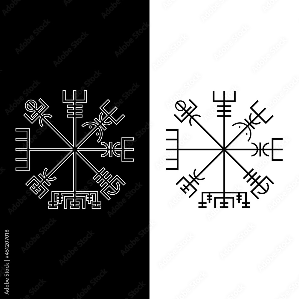 Vegvisir symbol, runic compass. Icelandic magical staves. Nordic Viking ...