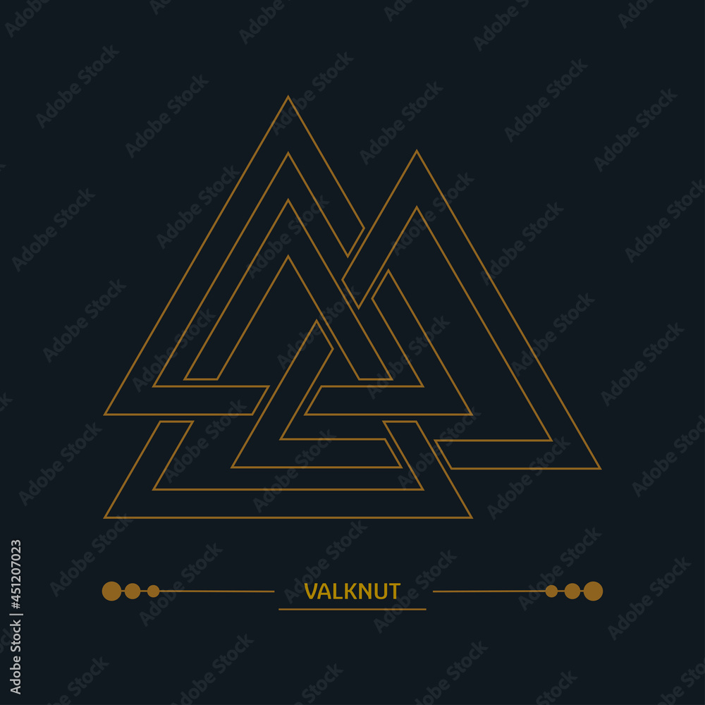 Valknut sign. Scandinavian amulet, symbol god Odin. Line art, art deco ...