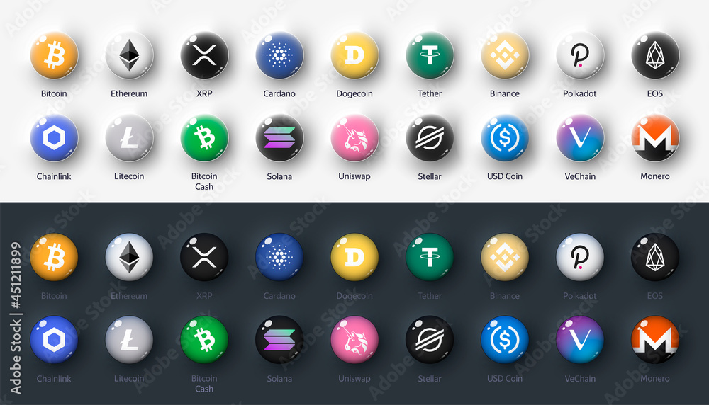 Collection of icons - buttons - logos of top cryptocurrencies ...