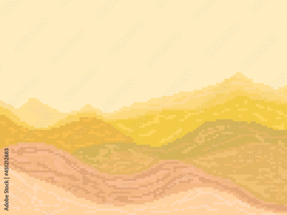 Pixel desert landscape with sand dunes. Retro 8-bit video game of the ...