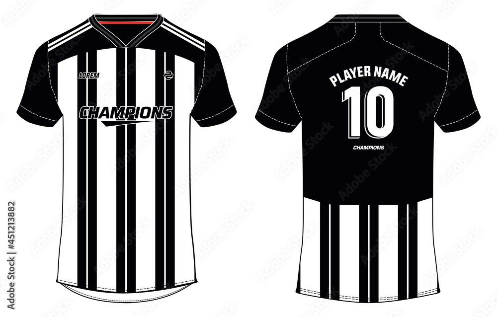 Striped sports jersey t shirt design concept vector template, v neck ...