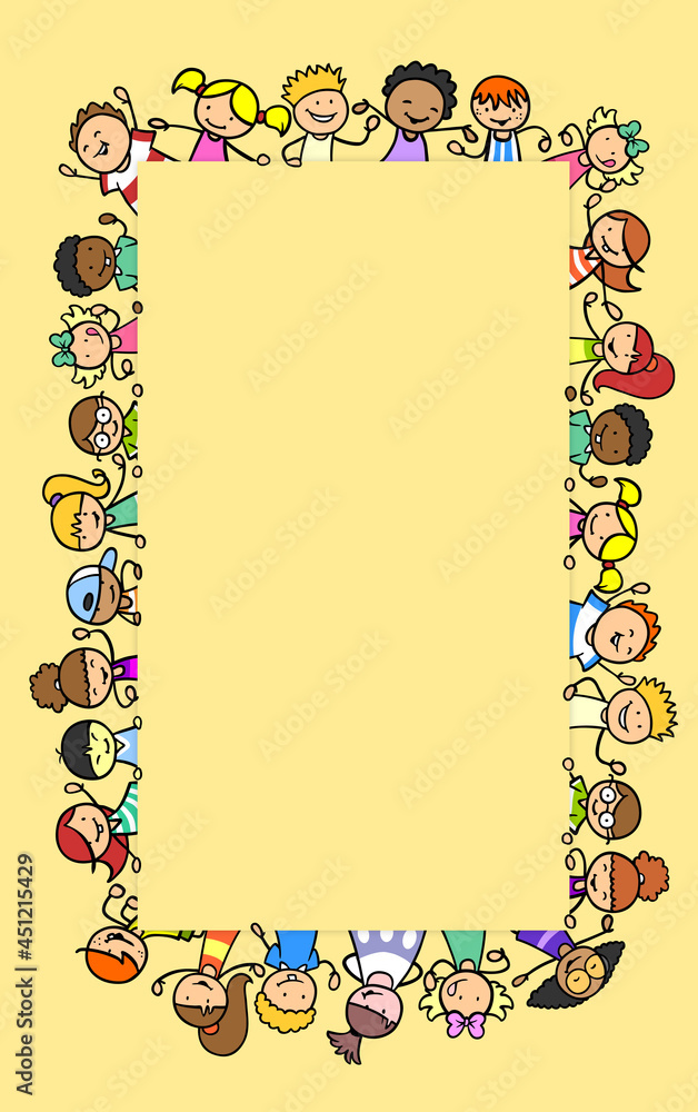 Gruppe Kindergarten Kinder um gelben Rahmen Stock Illustration | Adobe ...