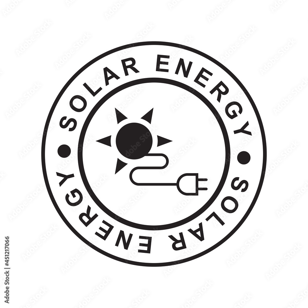 Solar energy stamp, Sun power plug icon, black isolated on white ...