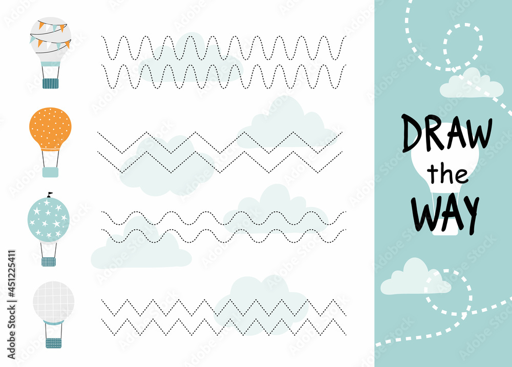 Handwriting exercise. Tracing lines. Educational game for kids ...