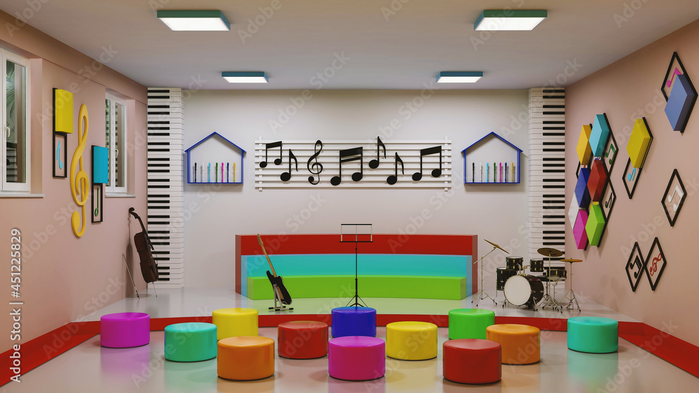 music school, 3d render, children's music workshop, music, musical ...