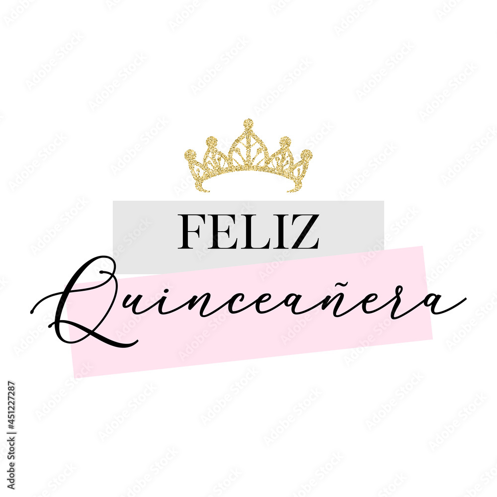 Feliz Quinceanera Sweet Fifteen party vector calligraphy design on ...