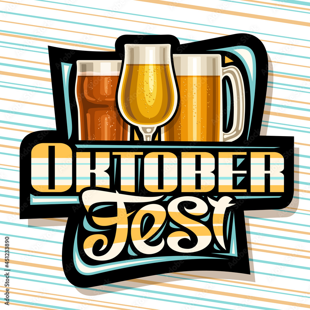 Vector logo for Oktoberfest, dark decorative sign board with ...