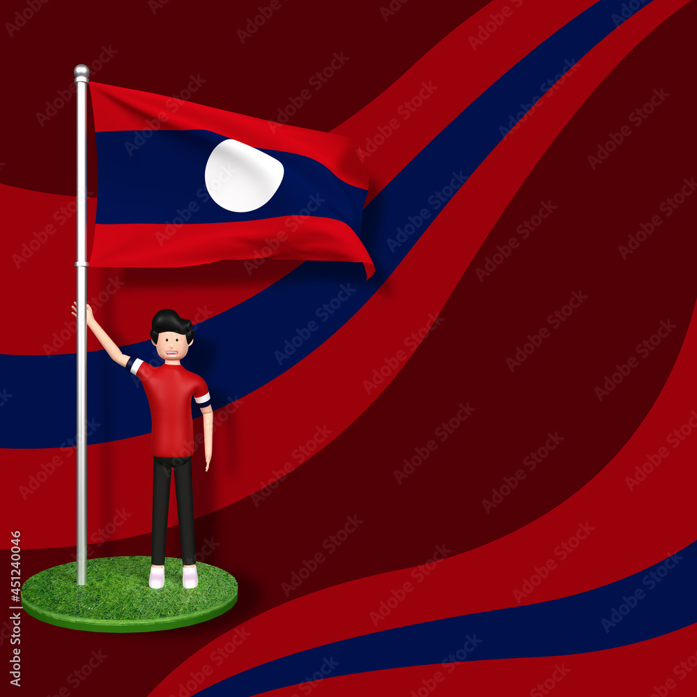 laos flag with cute people cartoon character background template Stock ...