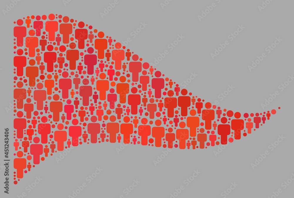 Mosaic waving red triangle flag constructed with man items. Vector ...