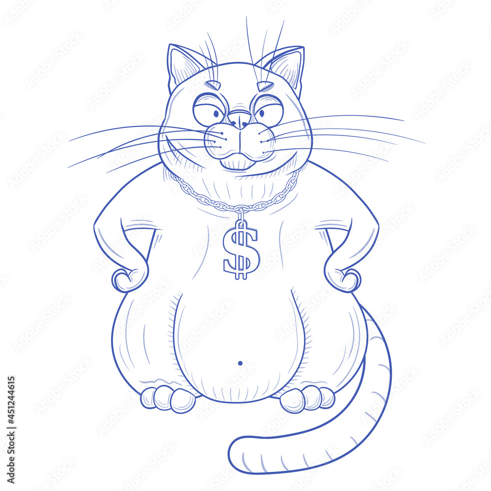 Boss cat. Vector illustration of a cat in cartoon style. Linear sketch ...