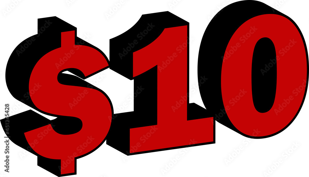 $10 dollar ten price symbol red Stock Illustration | Adobe Stock