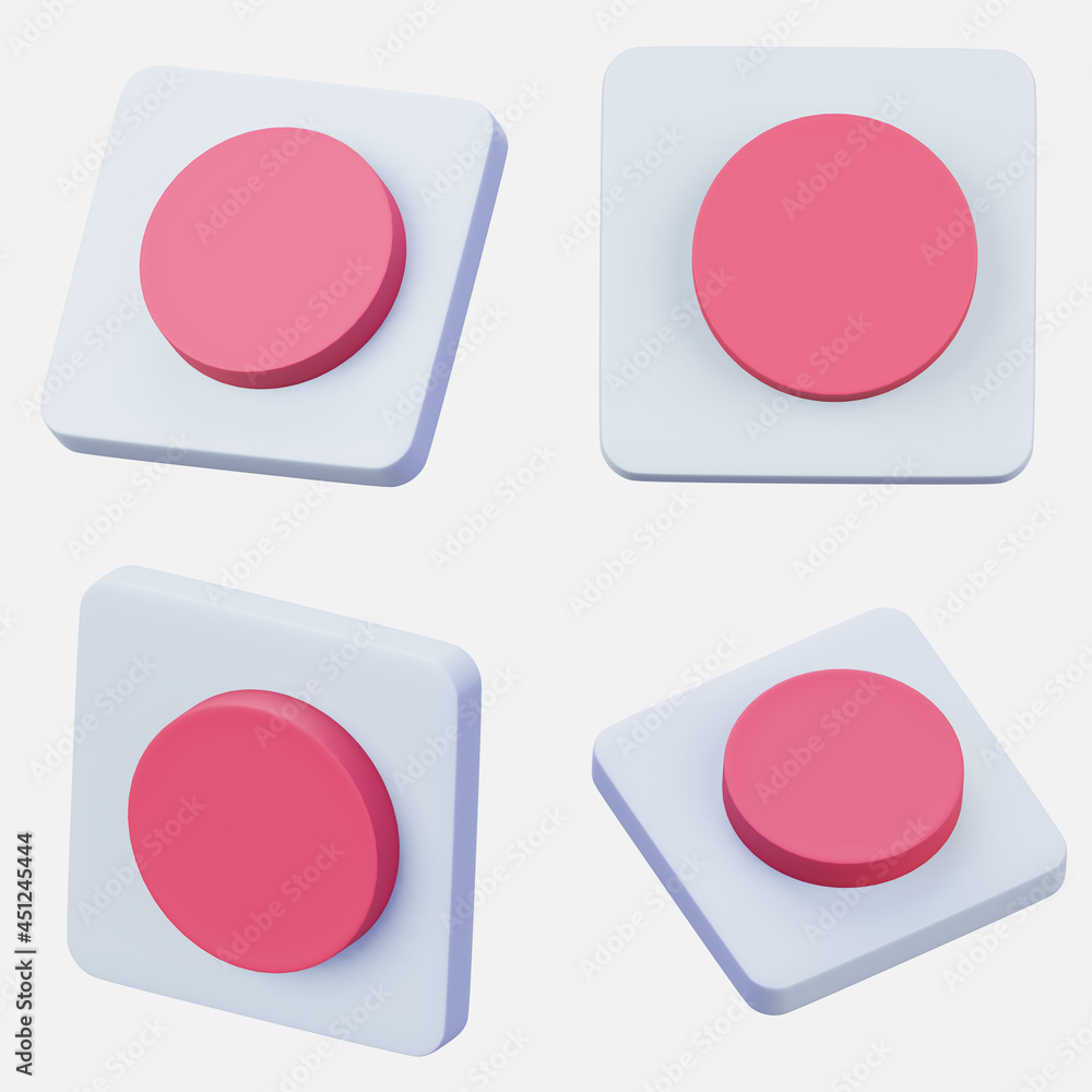 Set of 3D rendering record icon interface symbol isolated on white ...