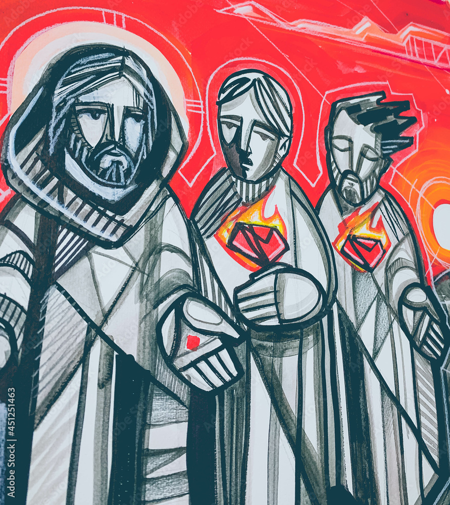 Jesus Christ and diciples at Emaus ilustração do Stock | Adobe Stock