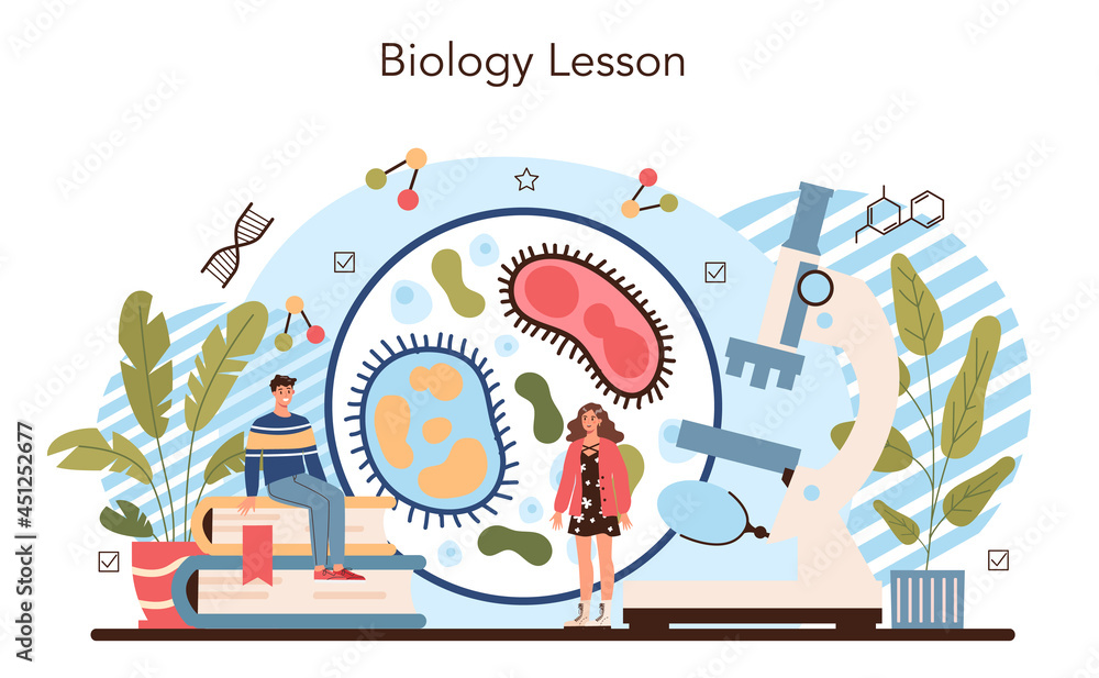 Biology school subject concept. Students exploring nature and living ...