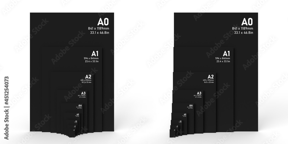 International A series paper size formats from A0 to A8, with white ...