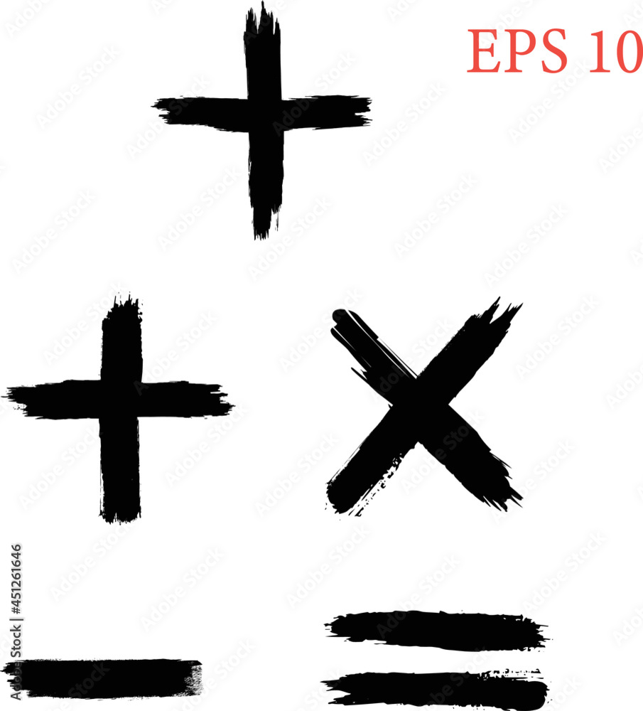 Plus signs in grunge style - different crosses. Plus black isolated on ...